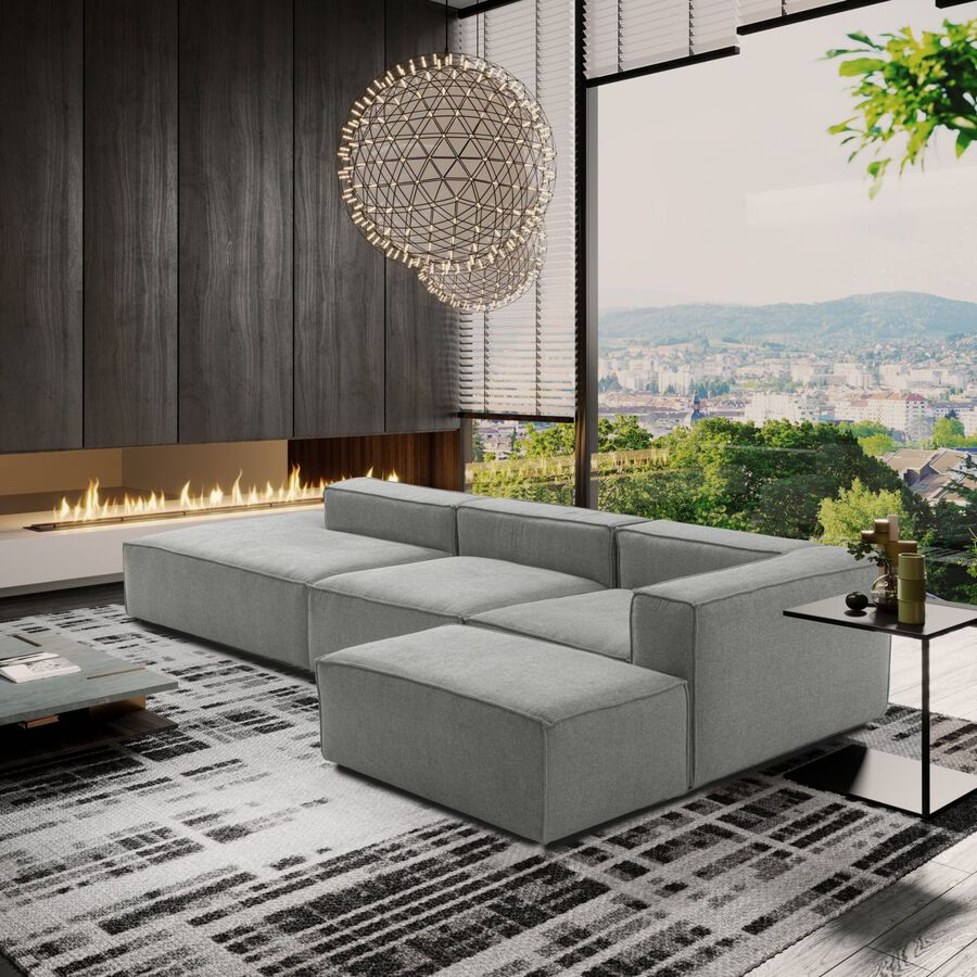 Sofá modular con chaise longue gris Arlo 350x170cm Clau&Chloe | Casa Viva