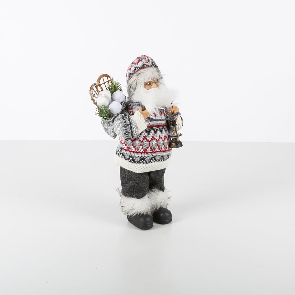 Figura decorativa Papá Noel gris linterna 30cm | Casa Viva