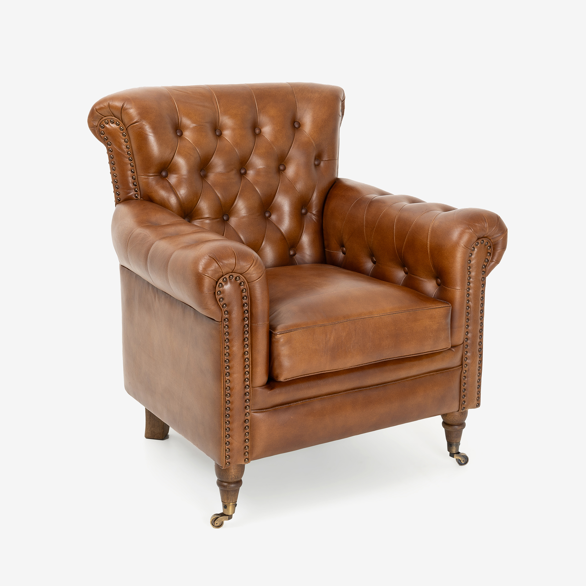 Butaca de piel marrón Chester 84x83x88cm | Casa Viva